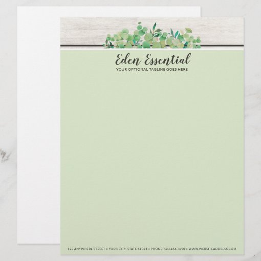 Botanical Greenery Eucalyptus & Rustic Wood Eco Letterhead | Zazzle