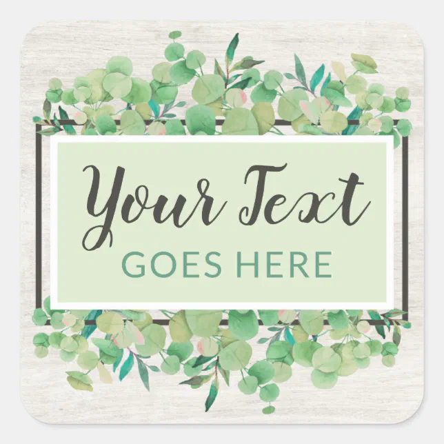 Botanical Greenery Eucalyptus & Rustic Wood Eco Square Sticker | Zazzle