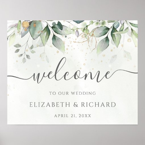 Botanical Greenery Eucalyptus Wedding Welcome Sign | Zazzle