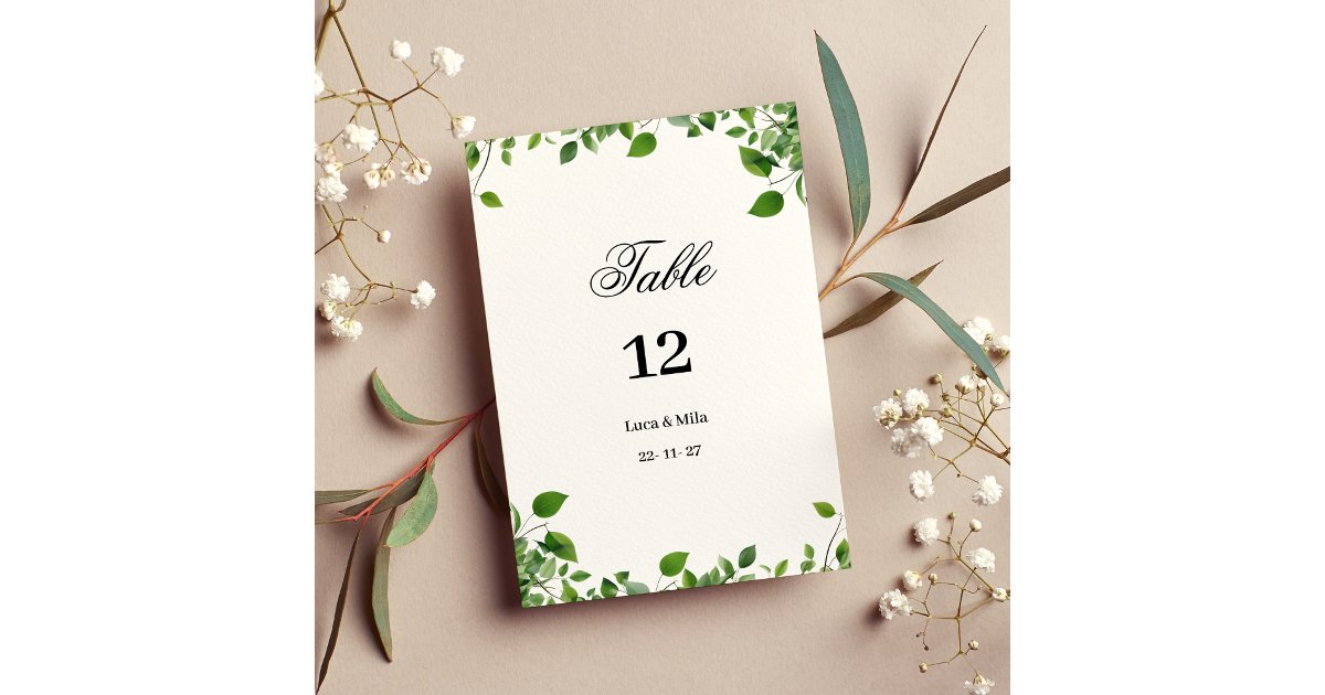 Botanical greenery foliage simple Table Numbers | Zazzle