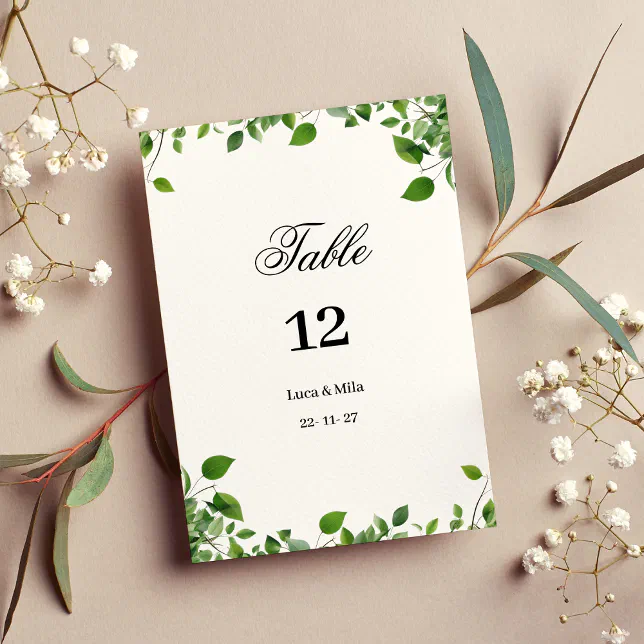 Botanical greenery foliage simple Table Numbers | Zazzle