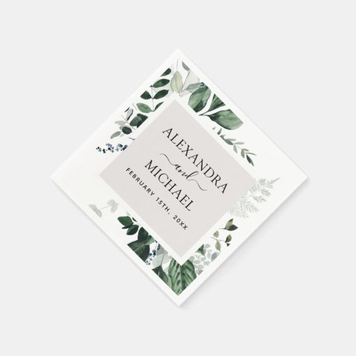 Botanical Greenery Foliage Watercolor Wedding Napk Napkins | Zazzle