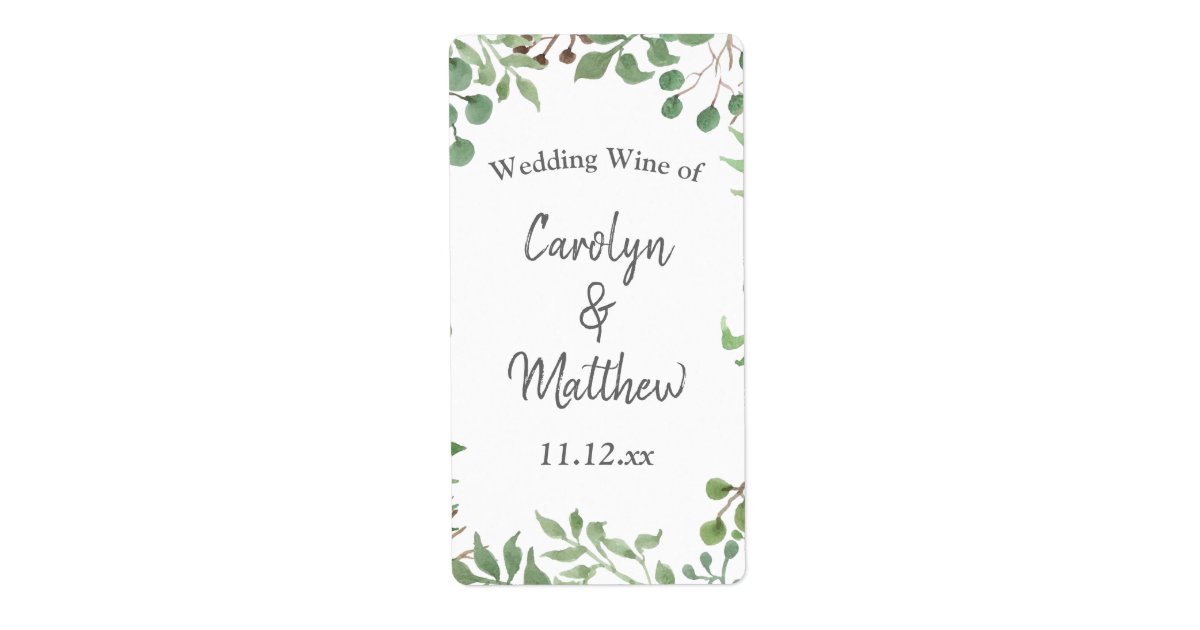 Botanical Greenery | Leaf | Wedding Wine Label | Zazzle