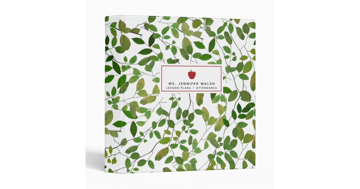 Botanical Greenery Red Apple Teacher Binder | Zazzle