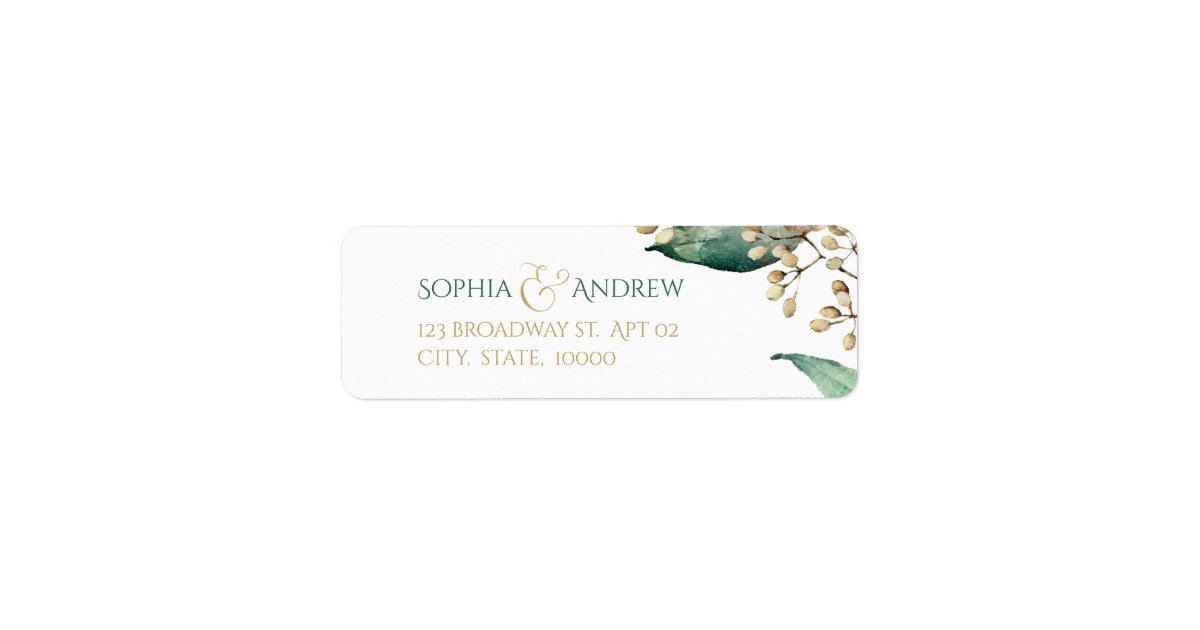 Botanical greenery rustic wedding return address label | Zazzle