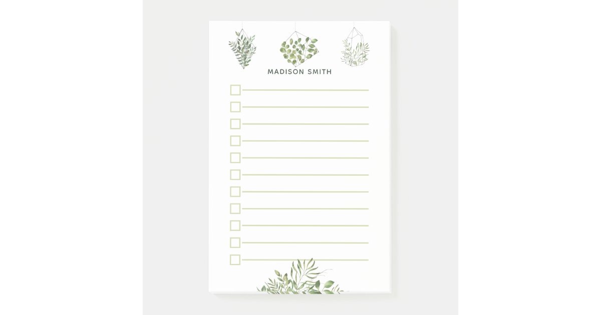 Botanical Greenery Terrarium Custom To Do List Post-it Notes | Zazzle