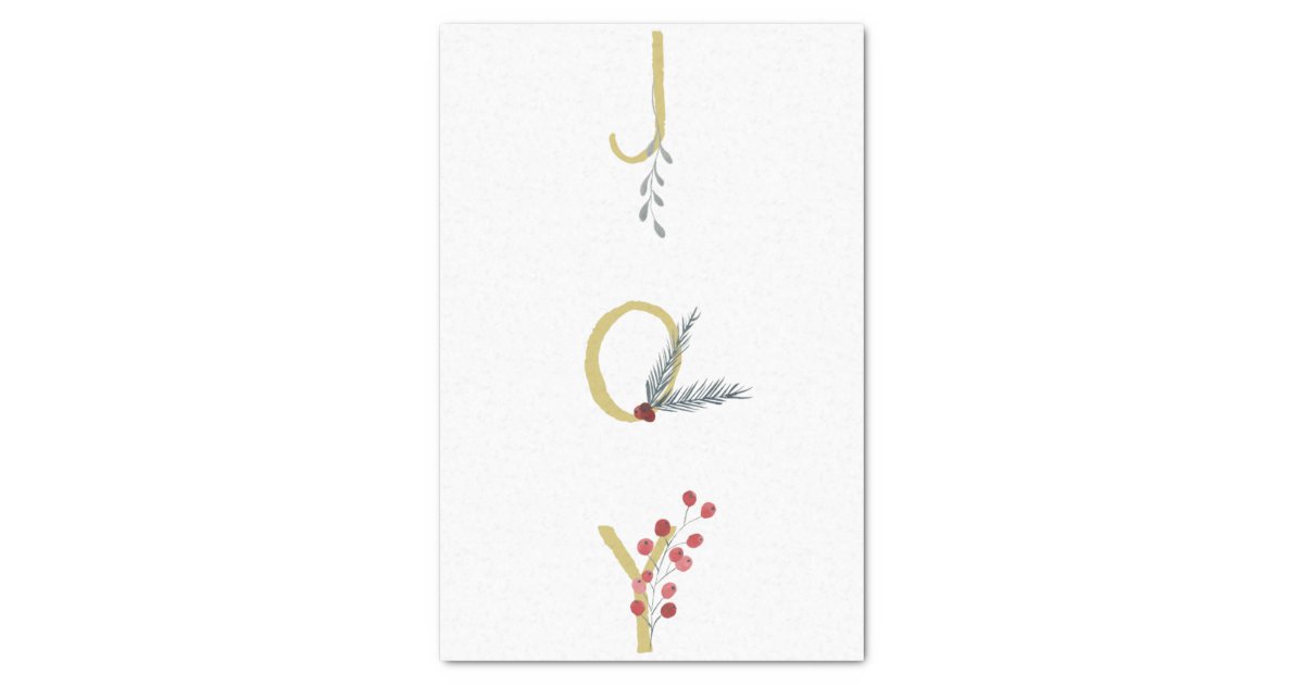 Botanical Holiday Joy Rustic Gold Minimal Party Tissue Paper | Zazzle