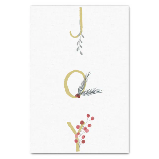 Botanical Holiday Joy Rustic Gold Minimal Party Tissue Paper | Zazzle