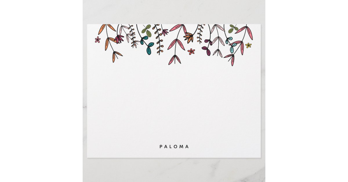 Botanical Illustrated Personalized Floral Letterhead | Zazzle