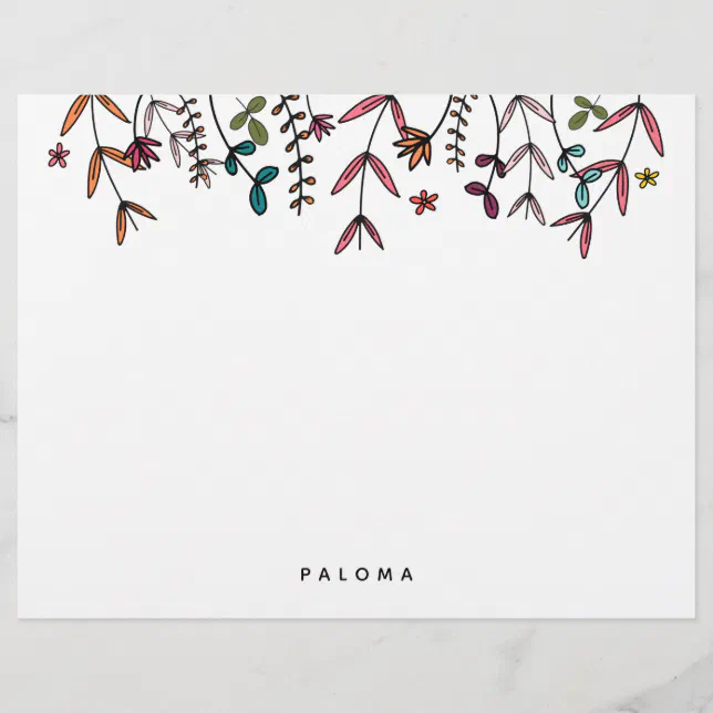 Botanical Illustrated Personalized Floral Letterhead | Zazzle