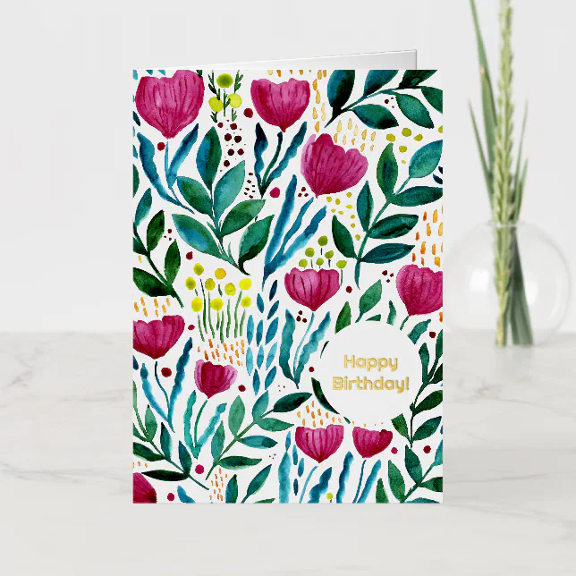 Botanical illustration Happy Birthday Foil Holiday Card | Zazzle