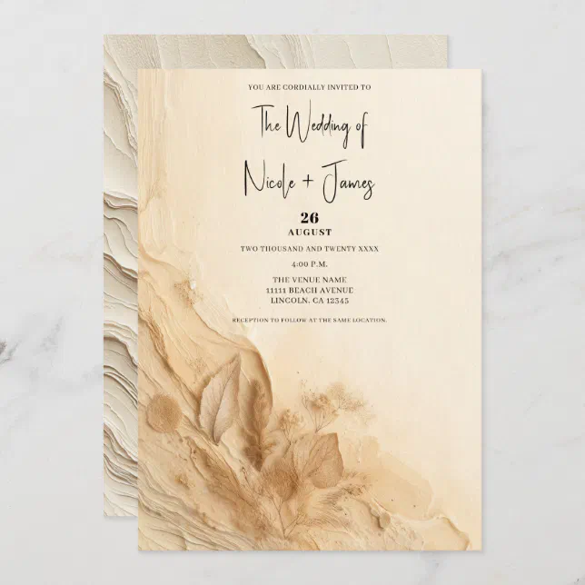 Botanical Ivory Cream Bohemian Textured Wedding Invitation | Zazzle