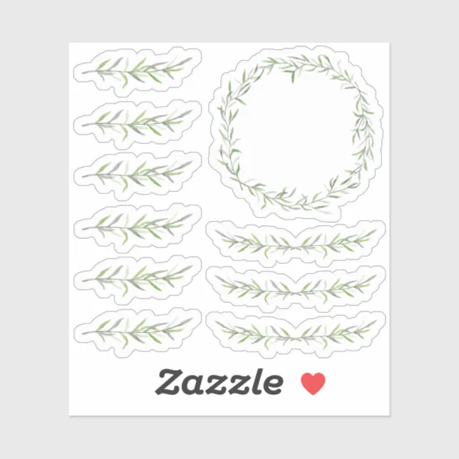 Botanical Leaf Branch Green Wreath Planner Borders Sticker | Zazzle