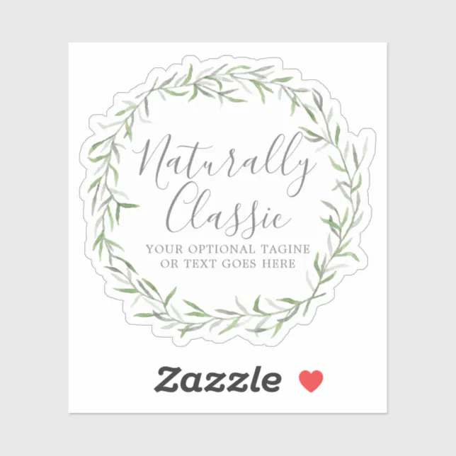 Botanical Leaf Branches Green Wreath Rustic Logo Sticker | Zazzle