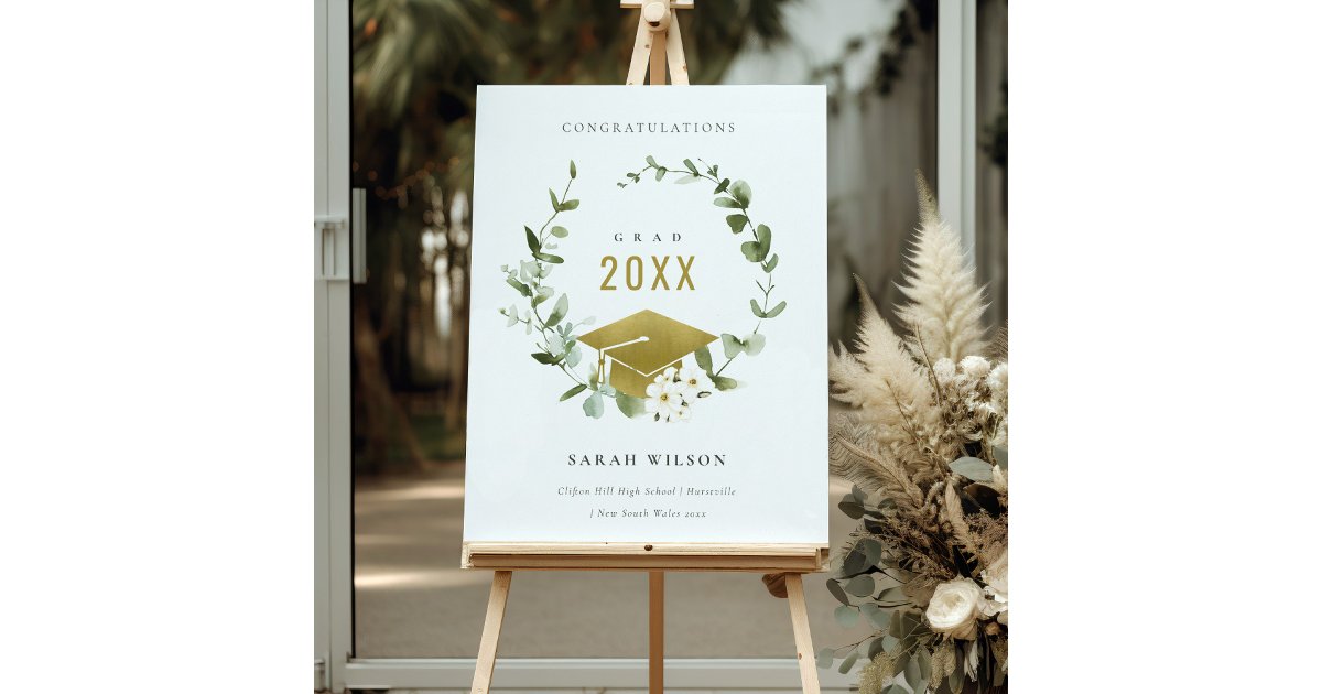 Botanical Leafy Wreath Gold Graduation Congrats Foam Board | Zazzle