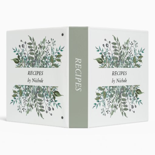 Botanical Leaves Greenery Recipes Green 3 Ring Binder | Zazzle