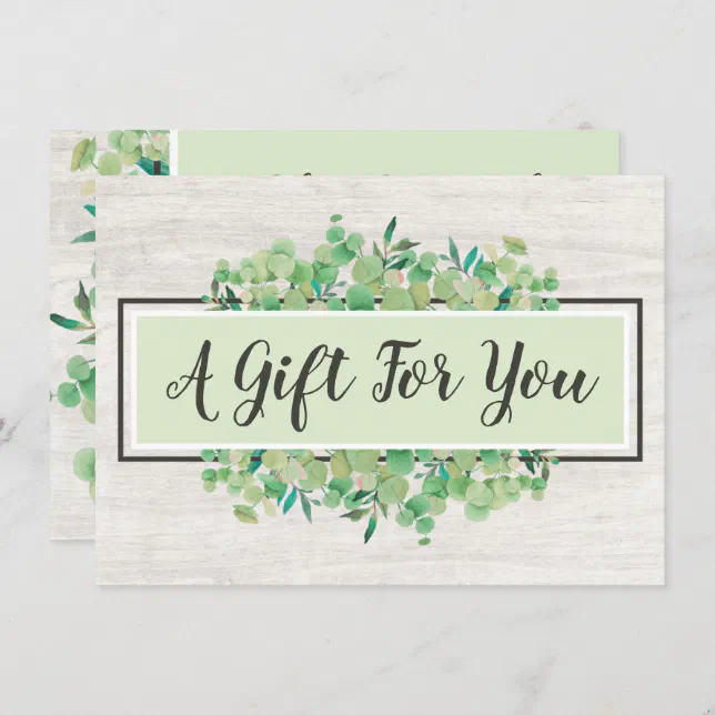 Botanical Leaves Rustic Wood Gift Certificate Card | Zazzle