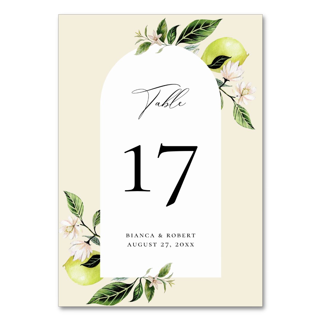 Botanical Lemon Arch Frame Wedding Table Number | Zazzle