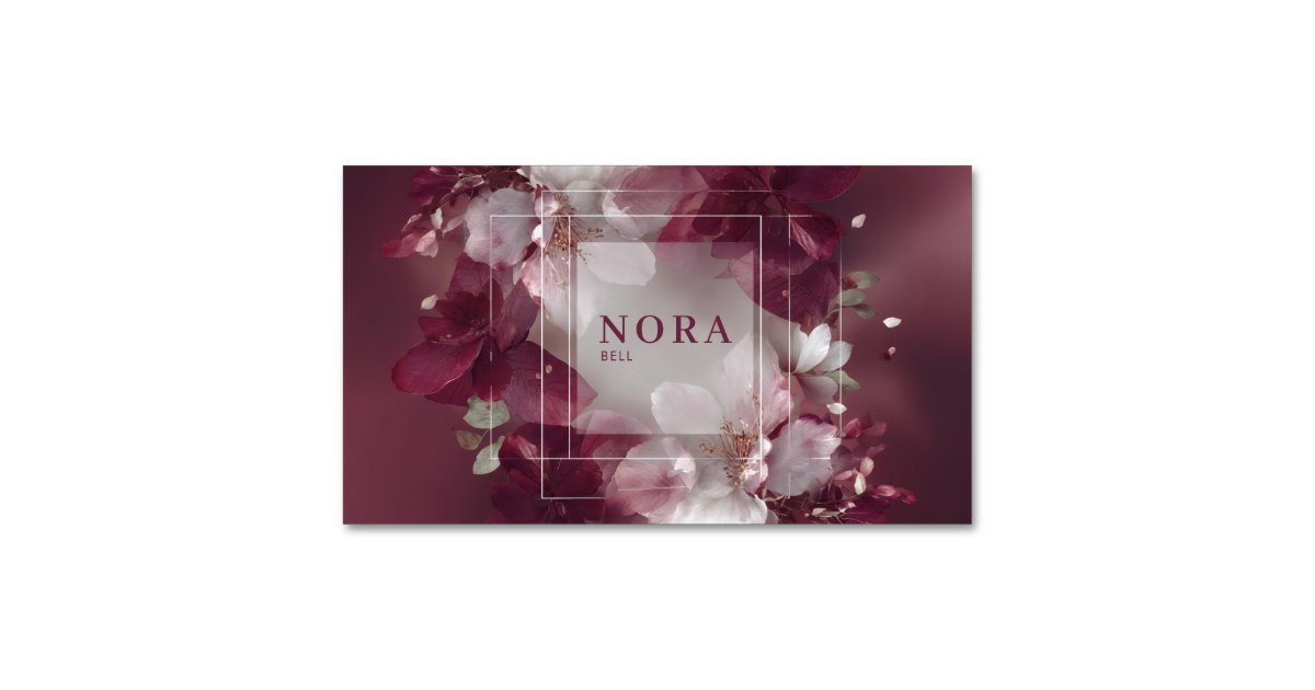 Botanical Magenta Floral Abstract White Frame Business Card Magnet | Zazzle