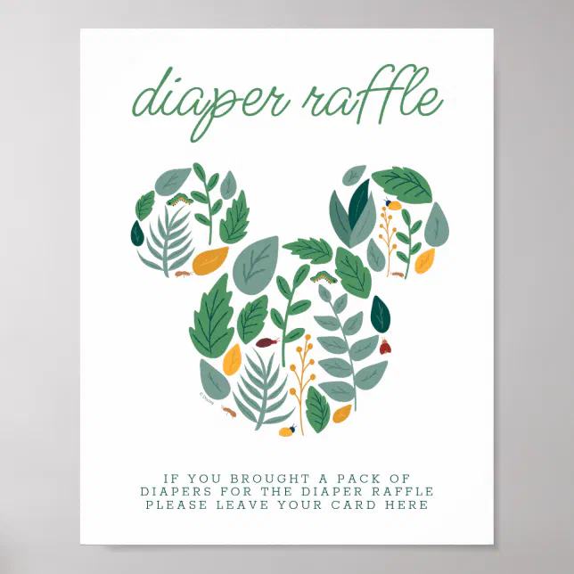 Botanical Mickey Mouse Baby Shower Diaper Raffle Poster | Zazzle