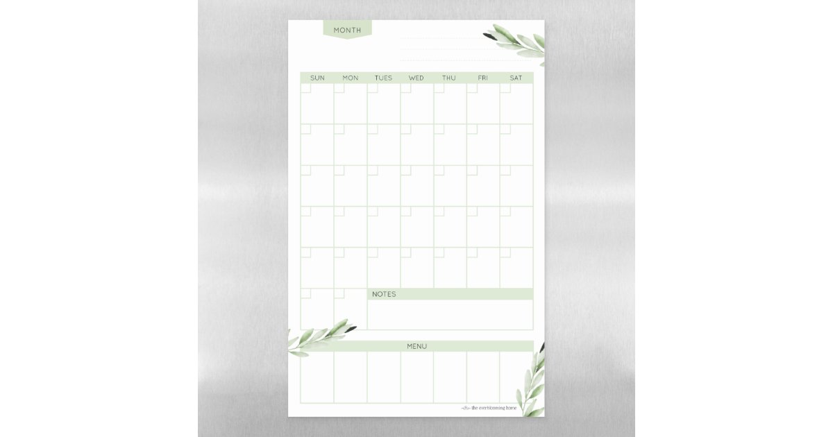 Botanical mint farmhouse magnetic calendar magnetic dry erase sheet ...