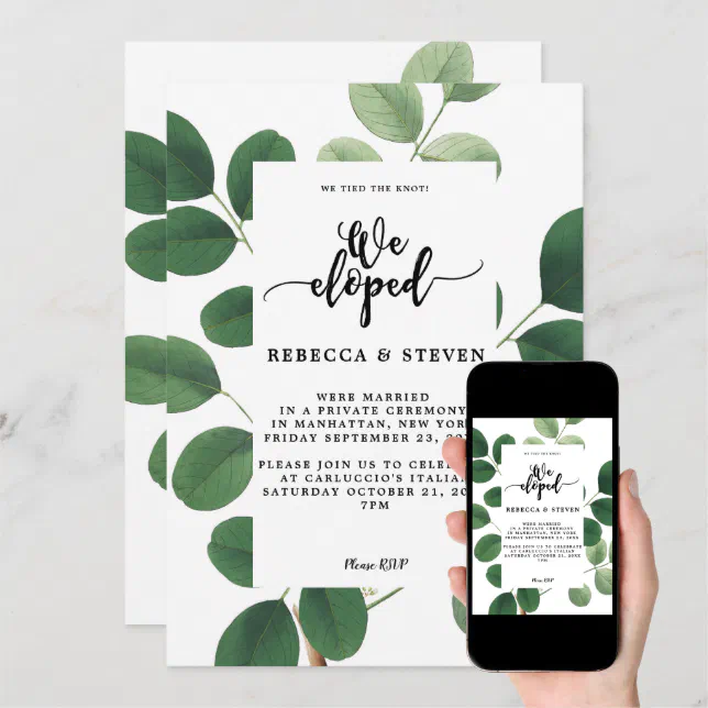 botanical modern we eloped invitation | Zazzle
