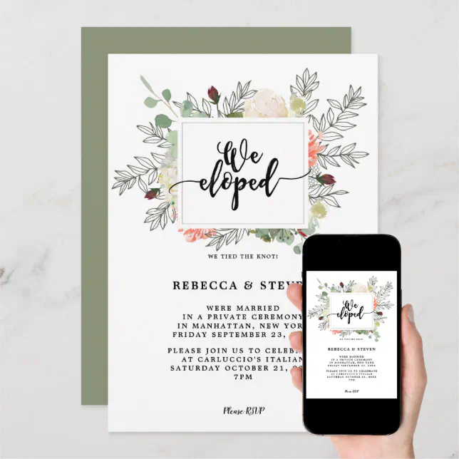botanical modern we eloped invitation | Zazzle