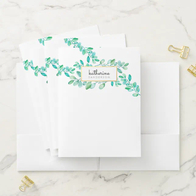 BOTANICAL NATURE LOGO stylish modern green leaves Pocket Folder | Zazzle