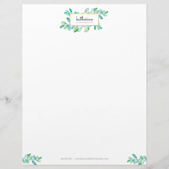 BOTANICAL NATURE modern watercolor painted leaves Letterhead | Zazzle