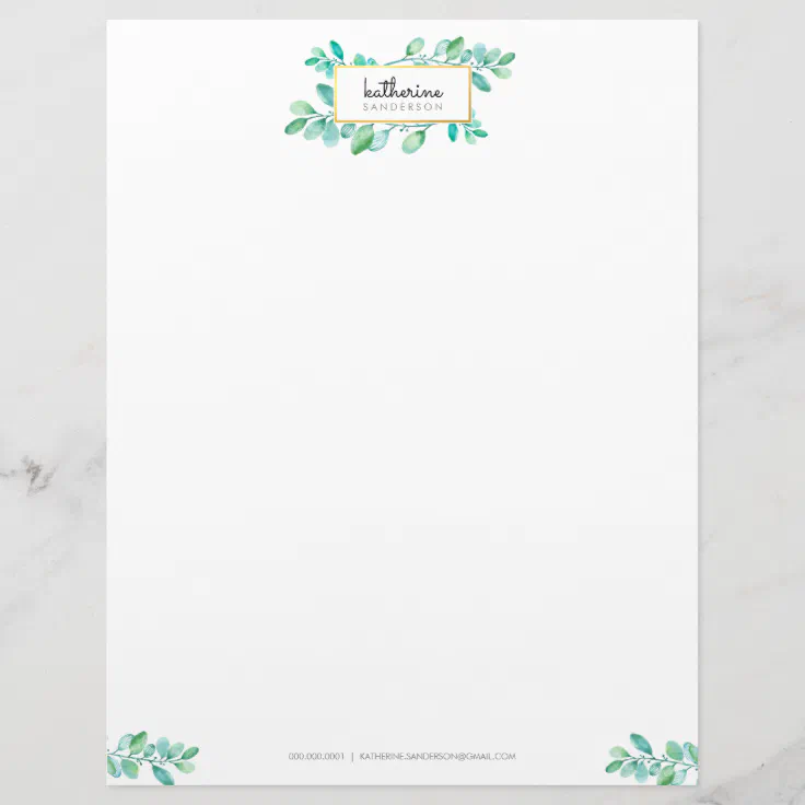 BOTANICAL NATURE modern watercolor painted leaves Letterhead | Zazzle