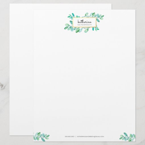 BOTANICAL NATURE modern watercolor painted leaves Letterhead | Zazzle