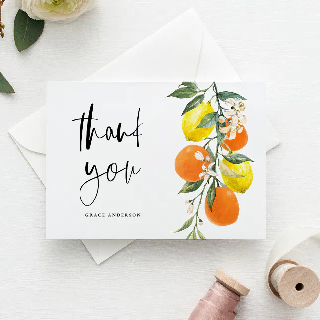 Botanical Orange and Lemon Graduation Thank You Postcard | Zazzle