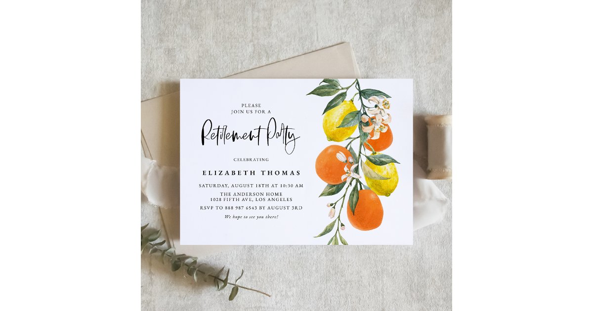 Botanical Orange and Lemon Retirement Party Invitation | Zazzle