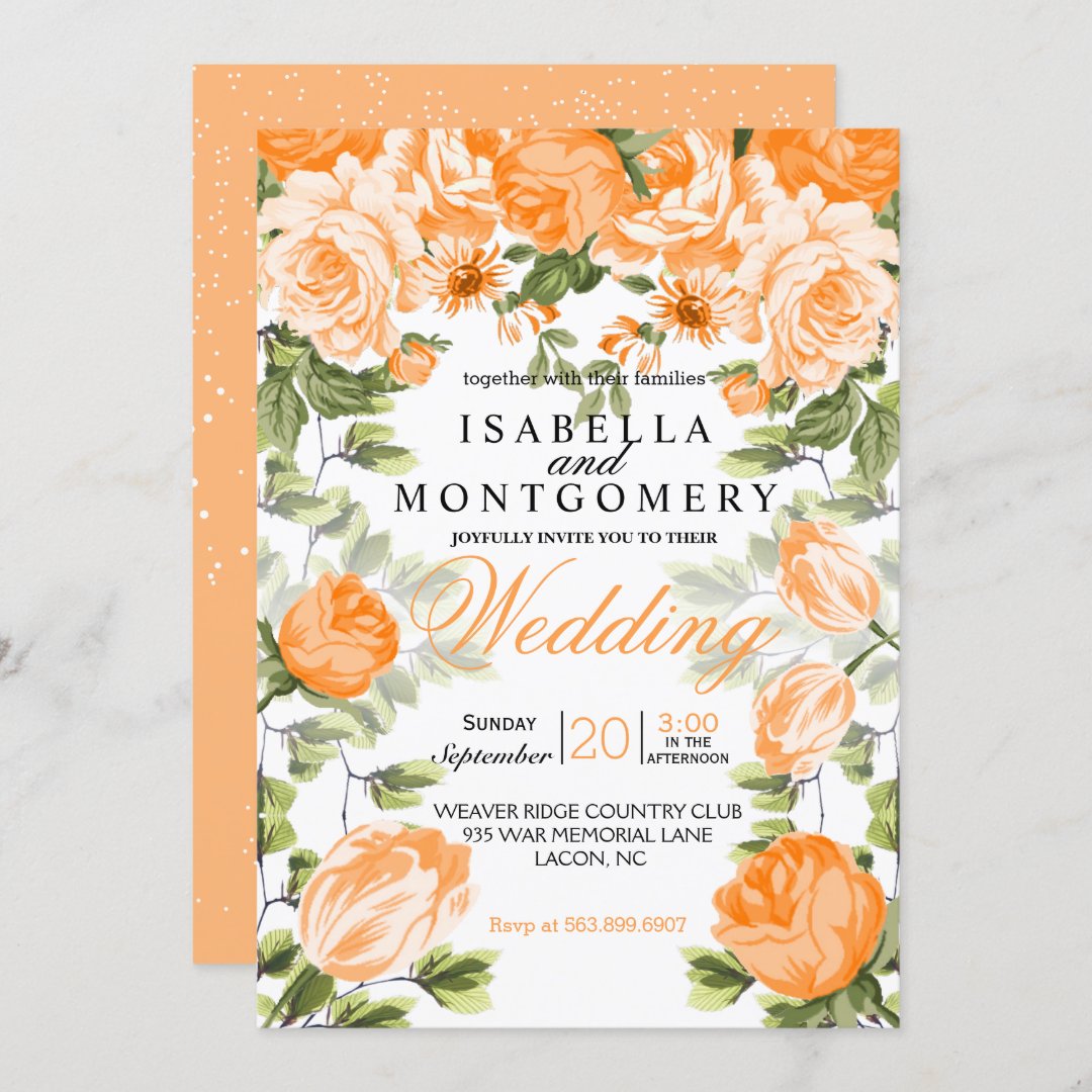 Botanical Orange Floral Wedding Invitation | Zazzle