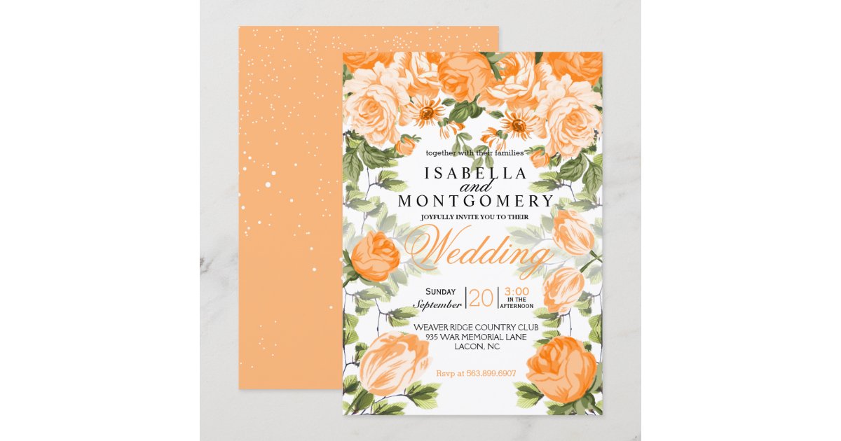 Botanical Orange Floral Wedding Invitation | Zazzle