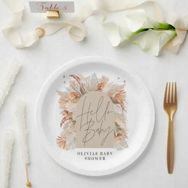 Botanical pampas grass modern rustic terracotta paper plates | Zazzle