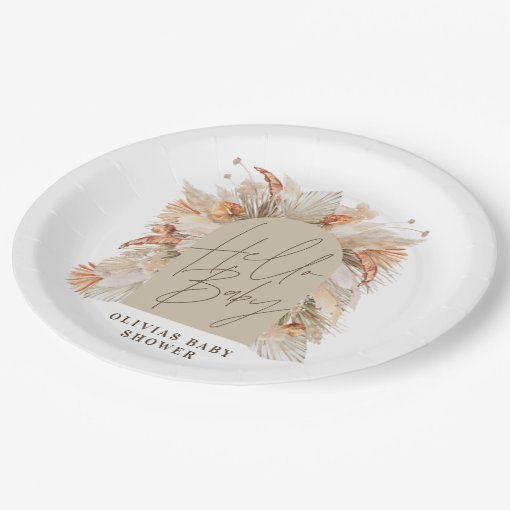 Botanical pampas grass modern rustic terracotta paper plates | Zazzle