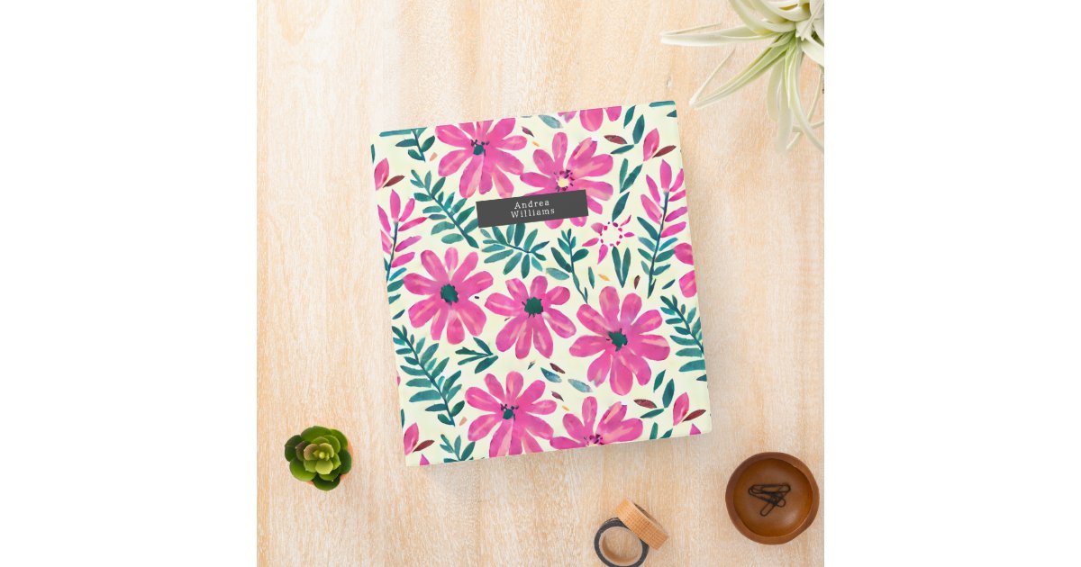 Botanical Pink Daisies Watercolor Pattern 3 Ring Binder | Zazzle