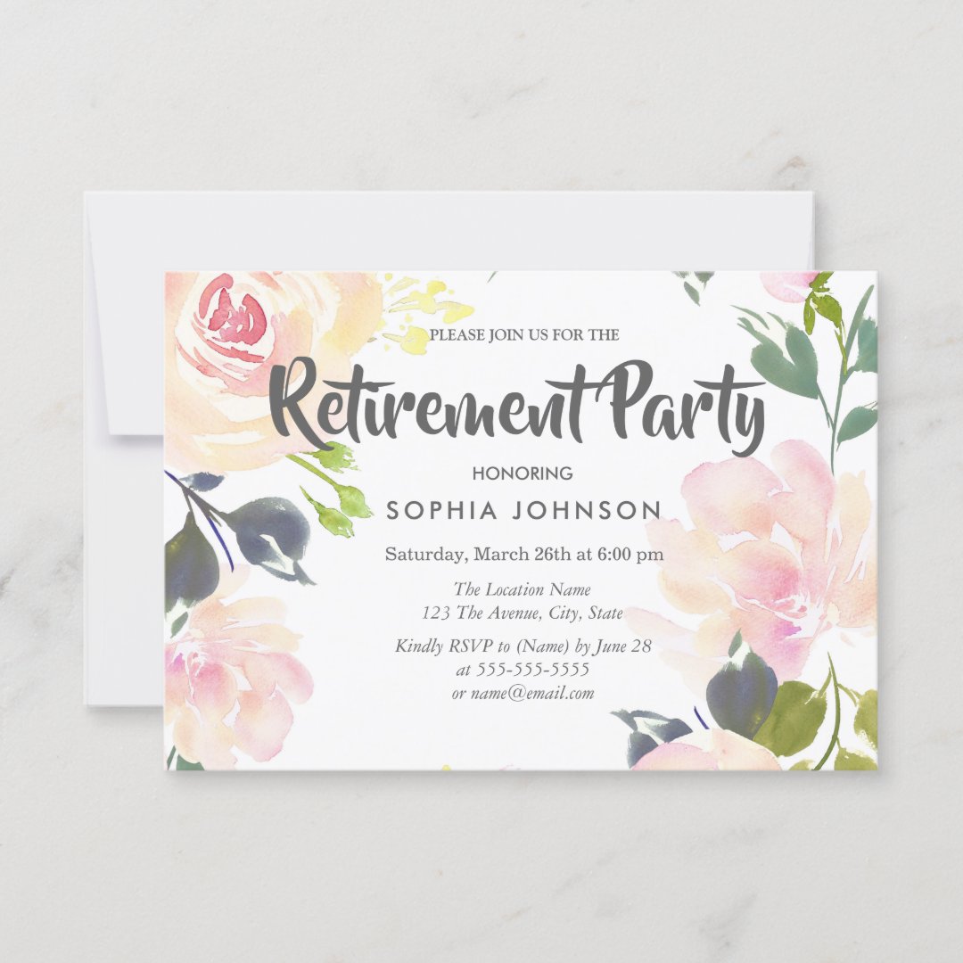 Botanical Pink Rose Retirement Party Invite | Zazzle