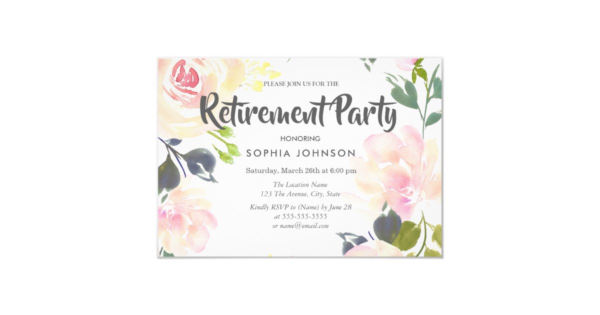 Botanical Pink Rose Retirement Party Invite | Zazzle.com