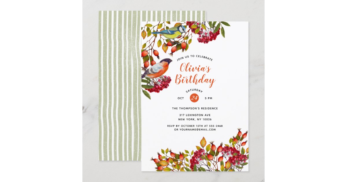 Botanical Plants and Birds Birthday Invitation | Zazzle