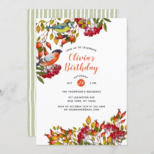 Botanical Plants and Birds Birthday Invitation | Zazzle