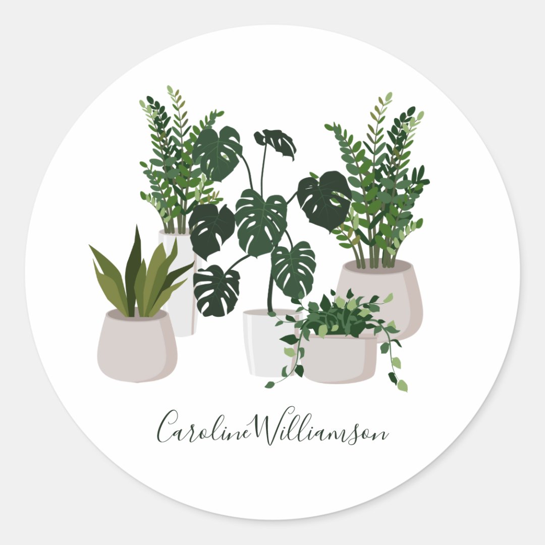 Botanical Plants Green Personalized Script Name Classic Round Sticker ...