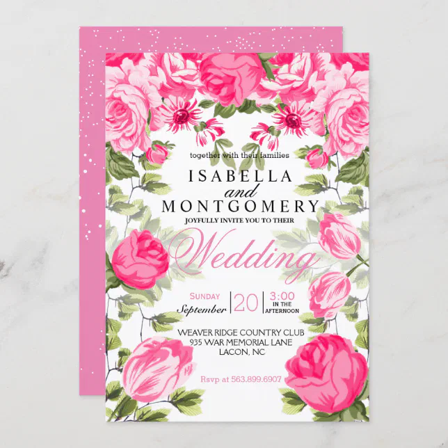 Botanical Pretty Pink Floral Wedding Invitation | Zazzle