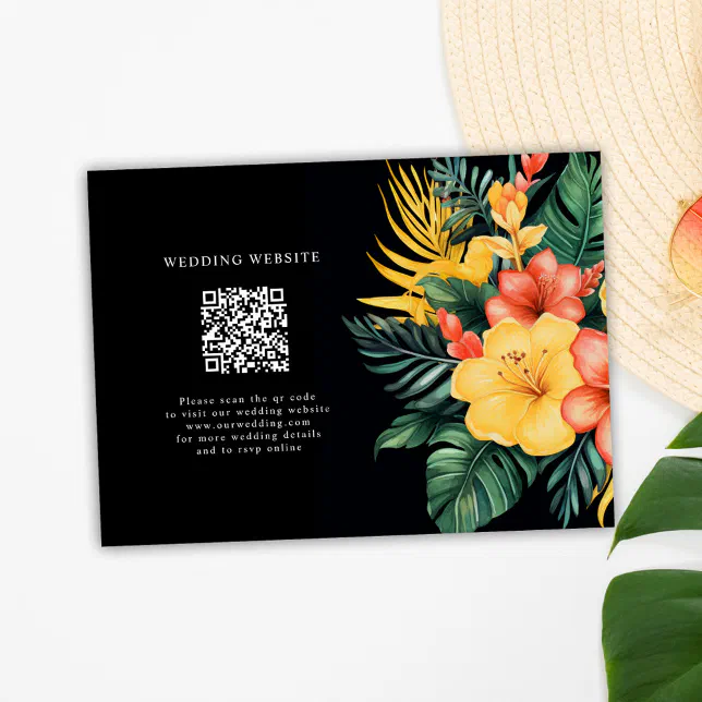 Botanical QR Code Tropical Wedding Details Enclosure Card | Zazzle