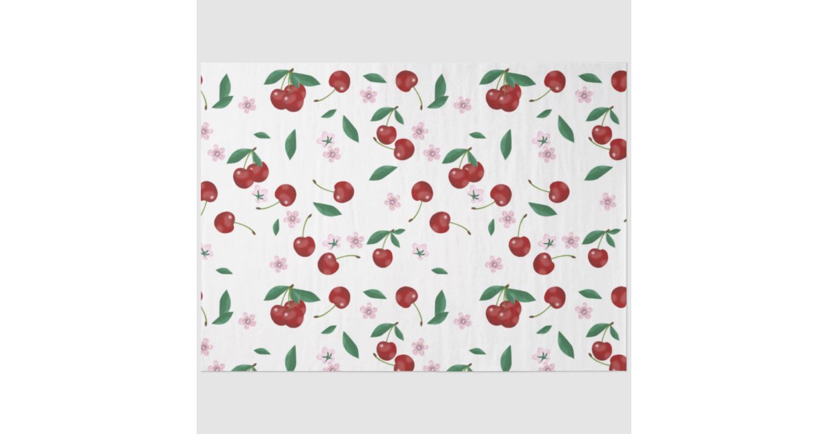 Botanical Red Cherries Greenery & Blossoms Tissue Paper | Zazzle