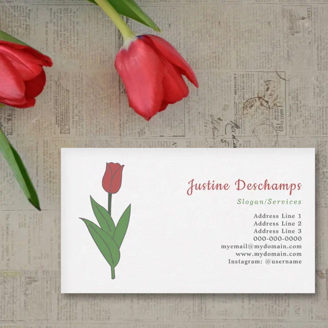 Botanical Red Tulip Pastel Flower Business Card | Zazzle