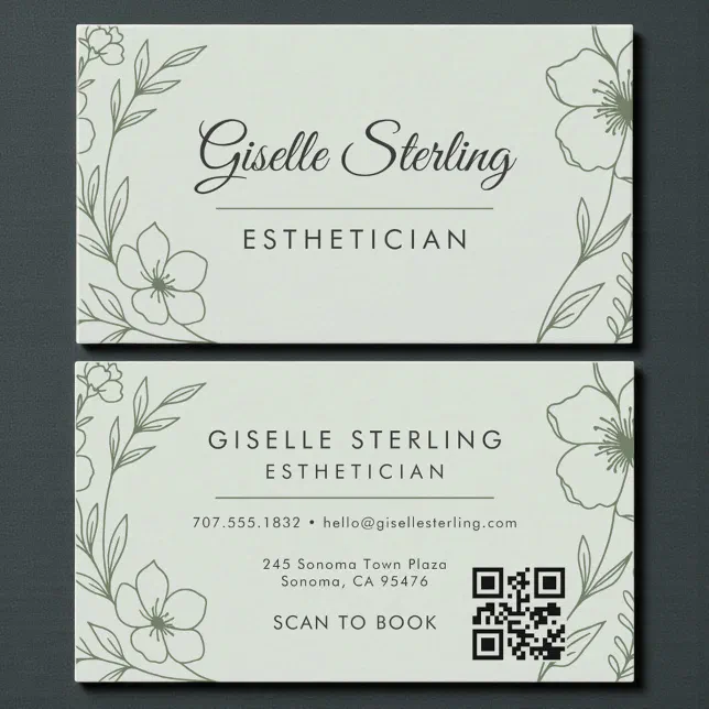 Botanical Sage Green QR Code Esthetician Floral Business Card | Zazzle