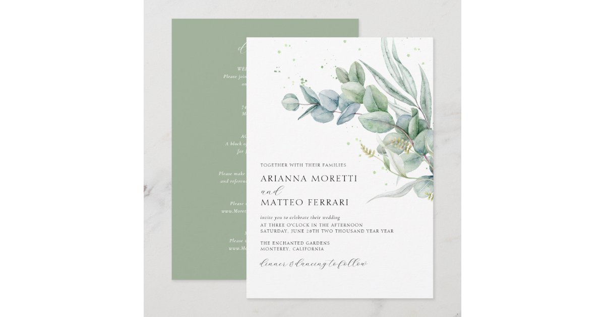 Botanical Sage Greenery Wedding Invite with RSVP | Zazzle
