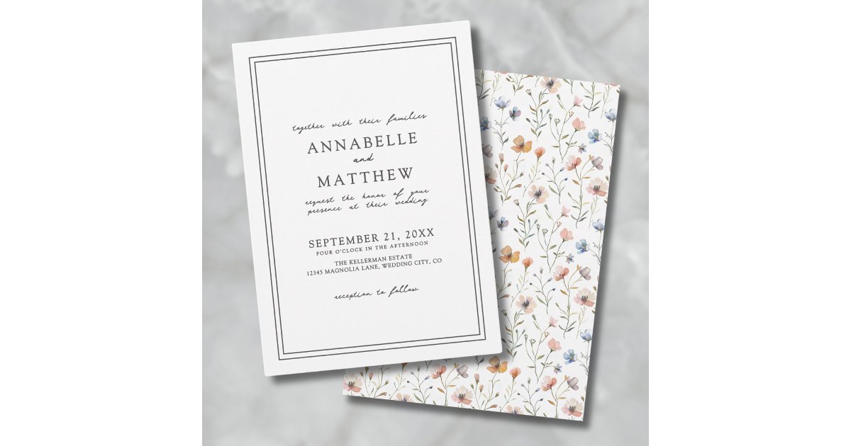 Botanical Simple Elegant Wildflower Boho Wedding Invitation | Zazzle